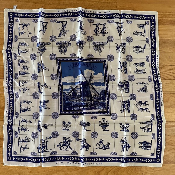 None | Accessories | Holland Old Dutch Wall Tiles Silk Scarf 26 X 26 ...